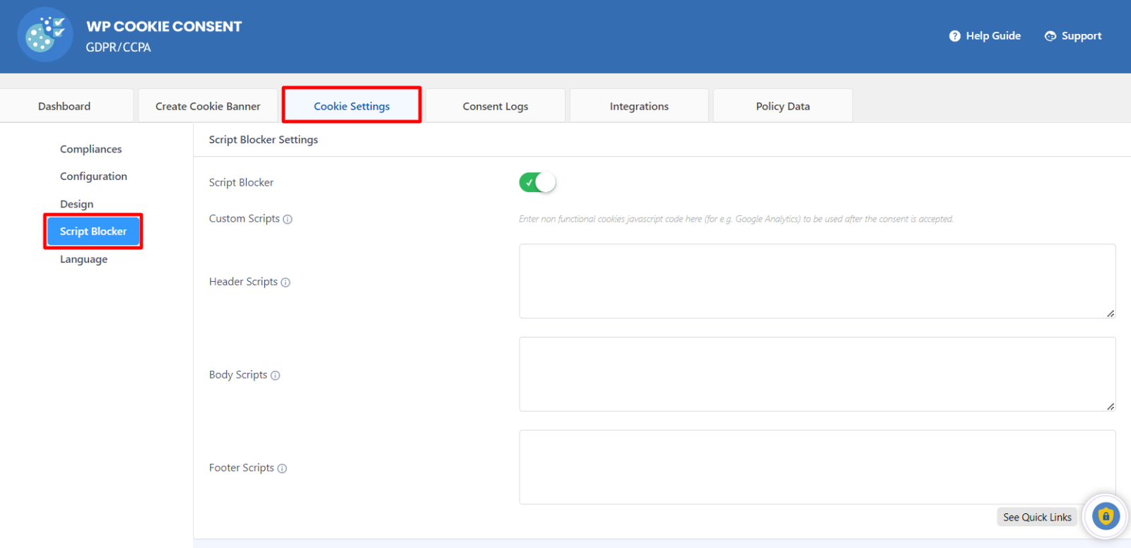 GDPR Settings -Script Blocker (Pro) - WPeka Club